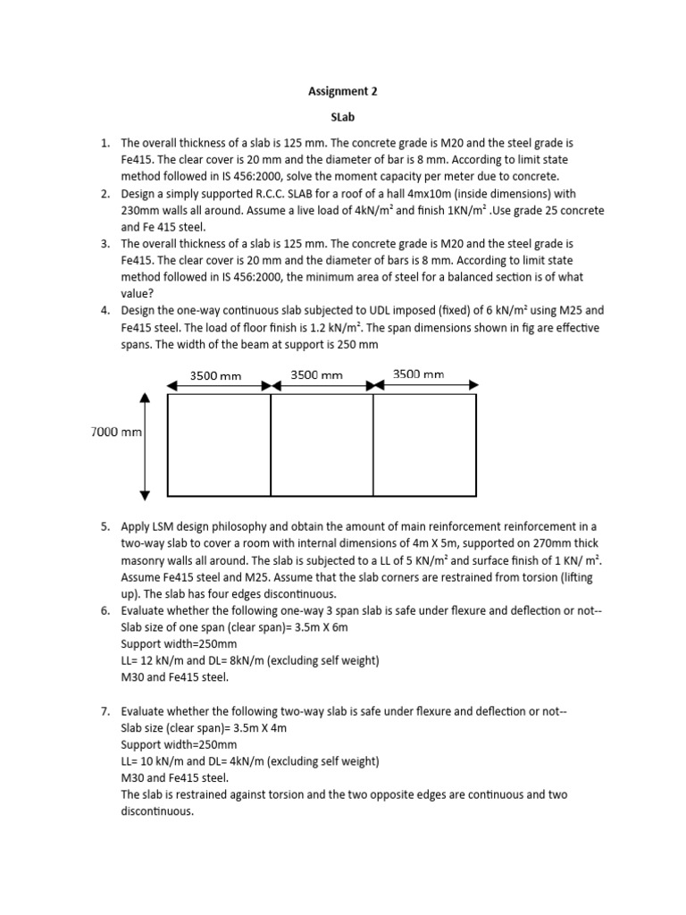 One Way Slab Assignment | PDF