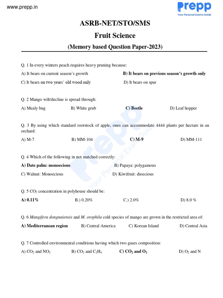 ASRB NET Fruit Science 2023 | PDF | Apple | Banana