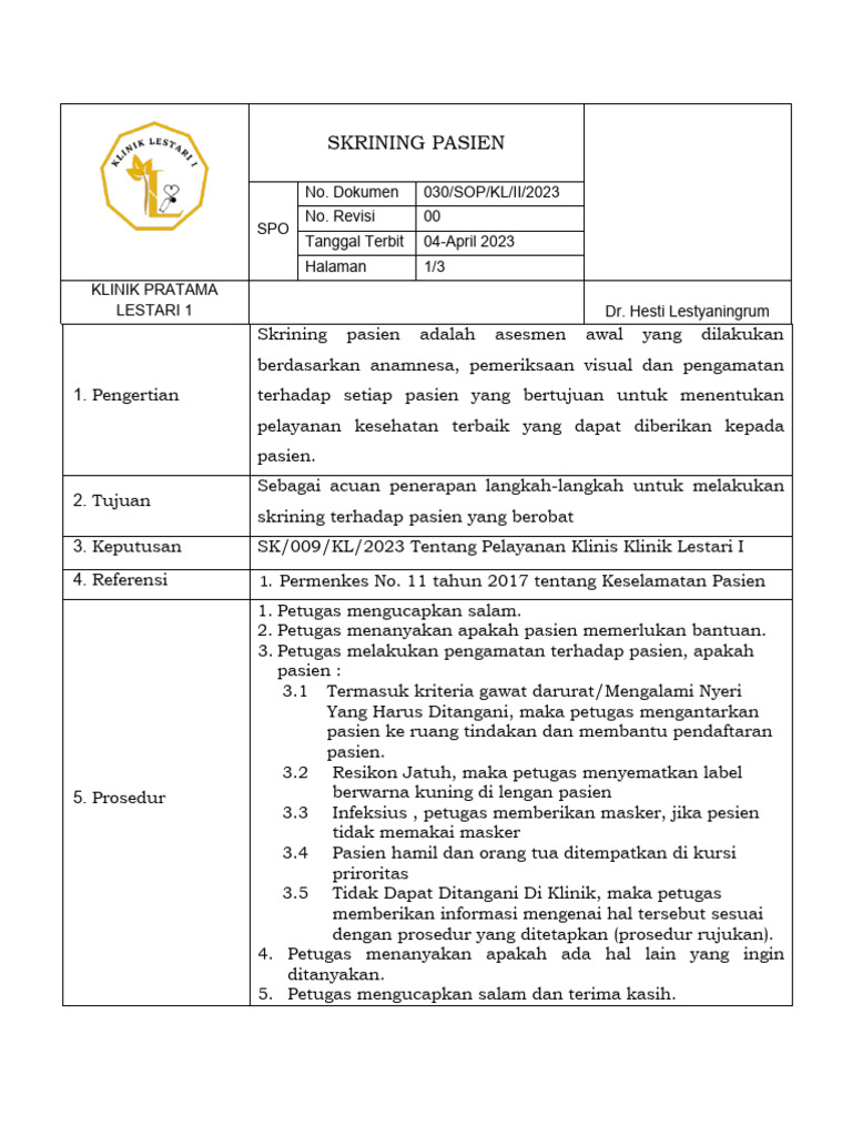 Sop Skrining Pasien | PDF