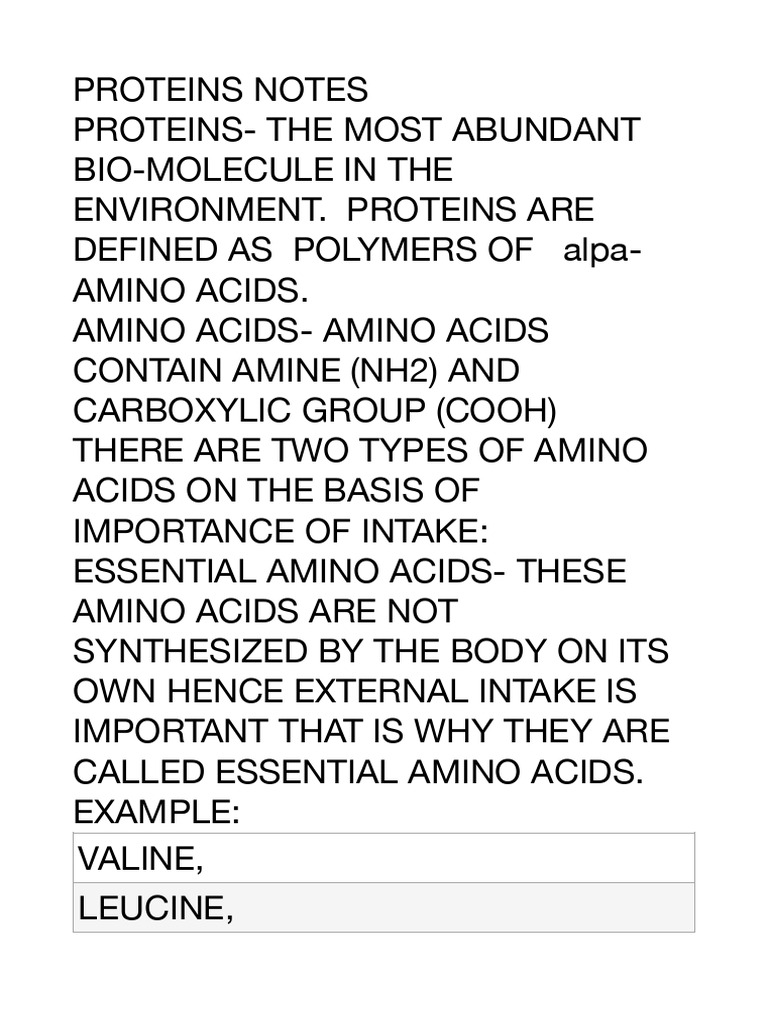 Proteins Notes | PDF | Amino Acid | Biomolecules