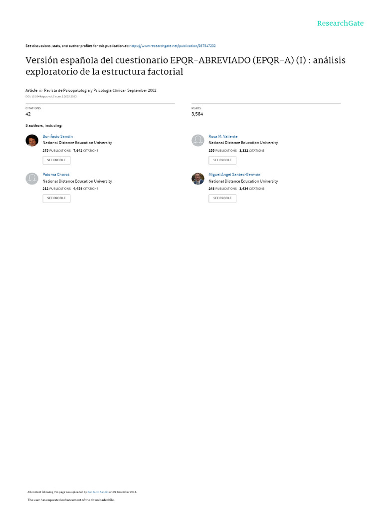 Version Espanola Del Cuestionario EPQR-ABREVIADO E | PDF | Validez (Estadísticas) | Sicología