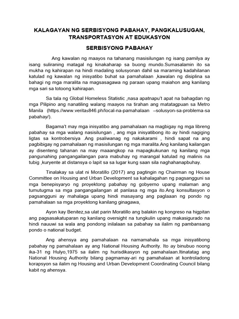 Serbisyong Pabahay at Pangkalusugan | PDF