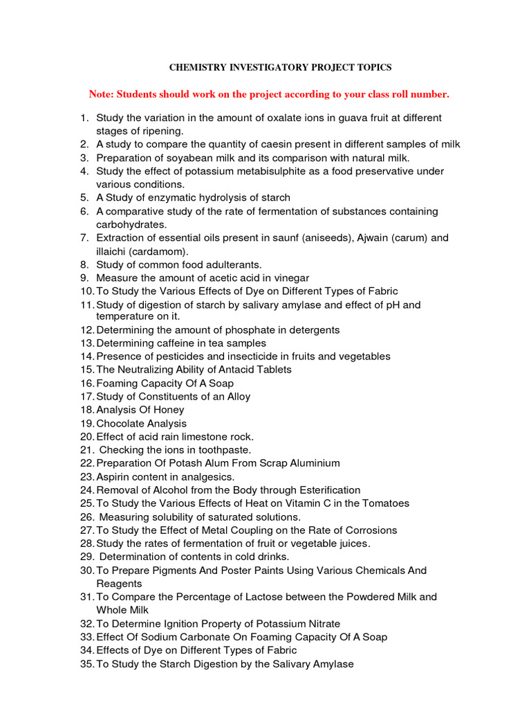 Chemistry Investigatory Project Ideas | PDF | Potassium | Chemistry