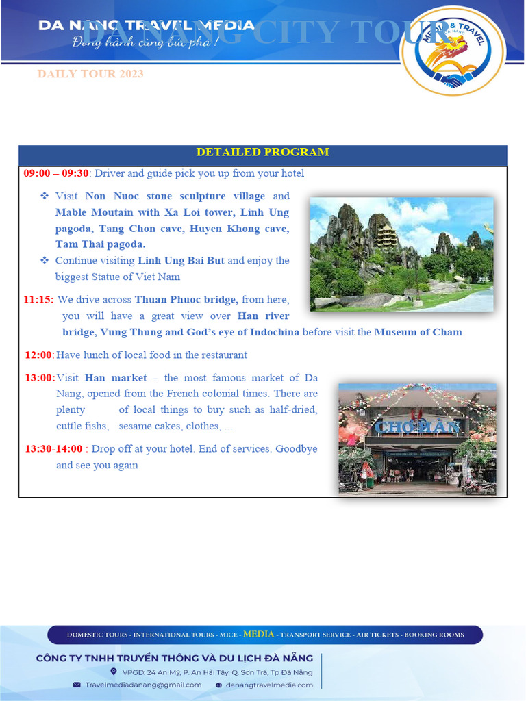 Da Nang Daily Tour Itinerary 2023 | PDF