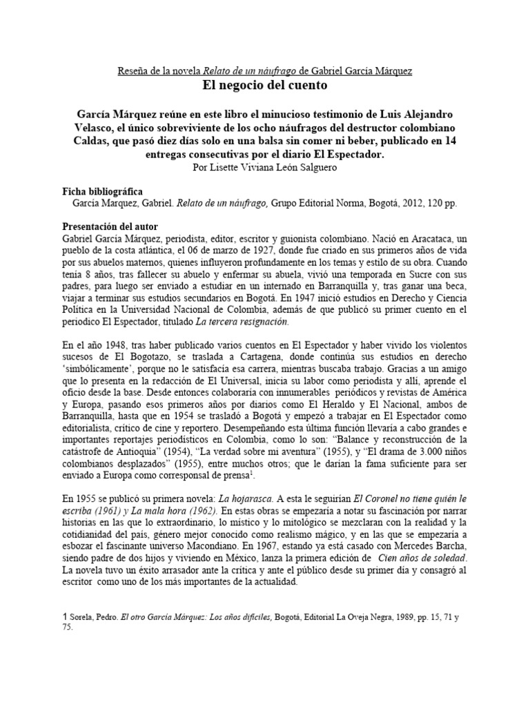Reseña de Relato de Un Náufrago | PDF | Gabriel García Márquez