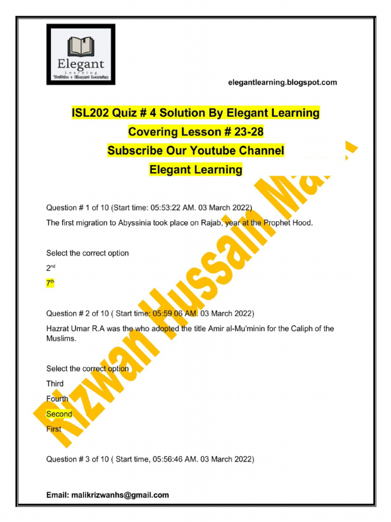 Isl202 Quiz 4 Complete Set PDF | PDF