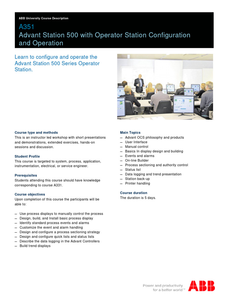 Course Outline A351 - Advant Station 500 With Operator Station Configuration and Operation | PDF