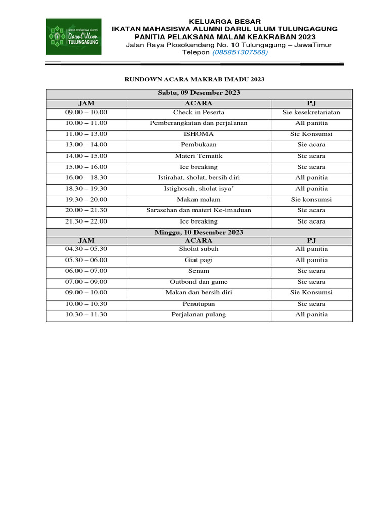 Rundown Makrab IMADU 2023 | PDF