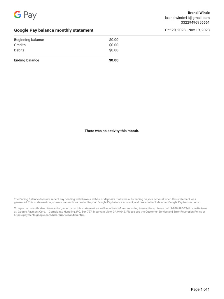 Google Pay Monthly Statement Summary | PDF