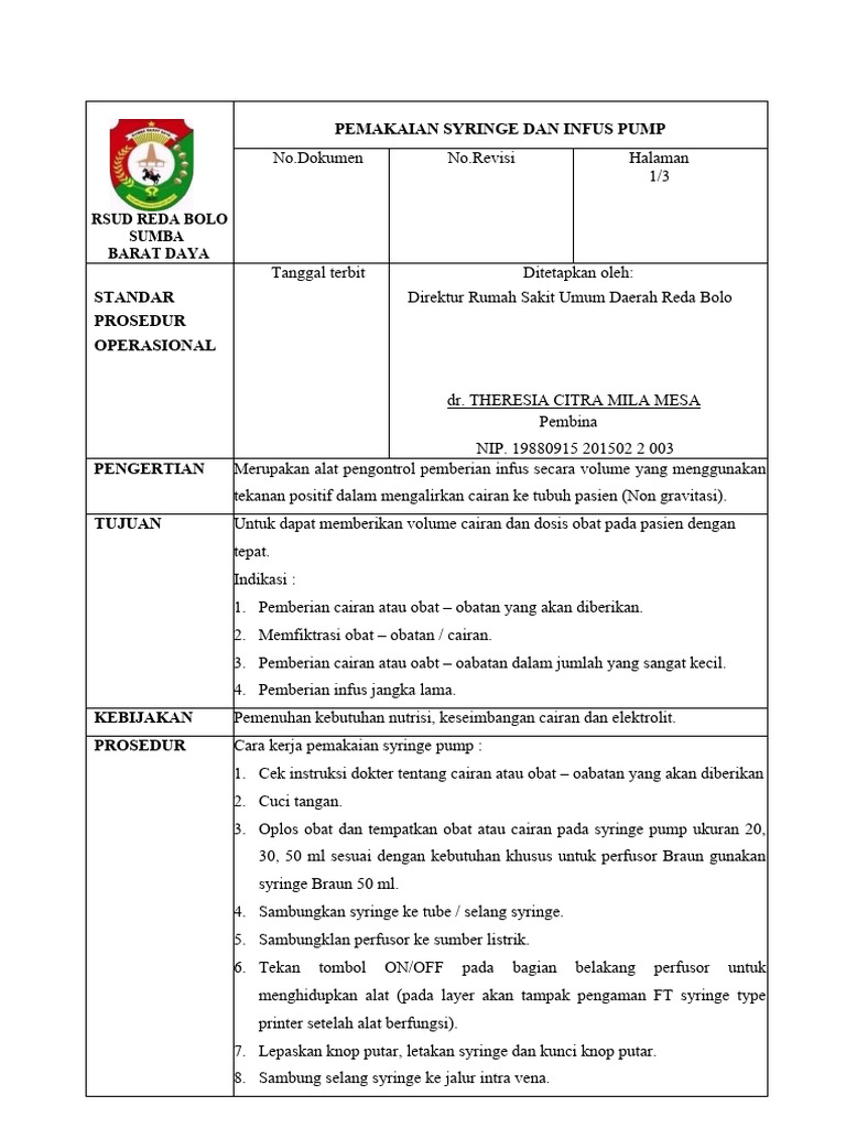 Sop Syringe Dan Infus Pump | PDF