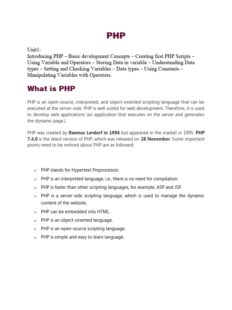PHP Unit1 | PDF PHP Unit1 | PDF