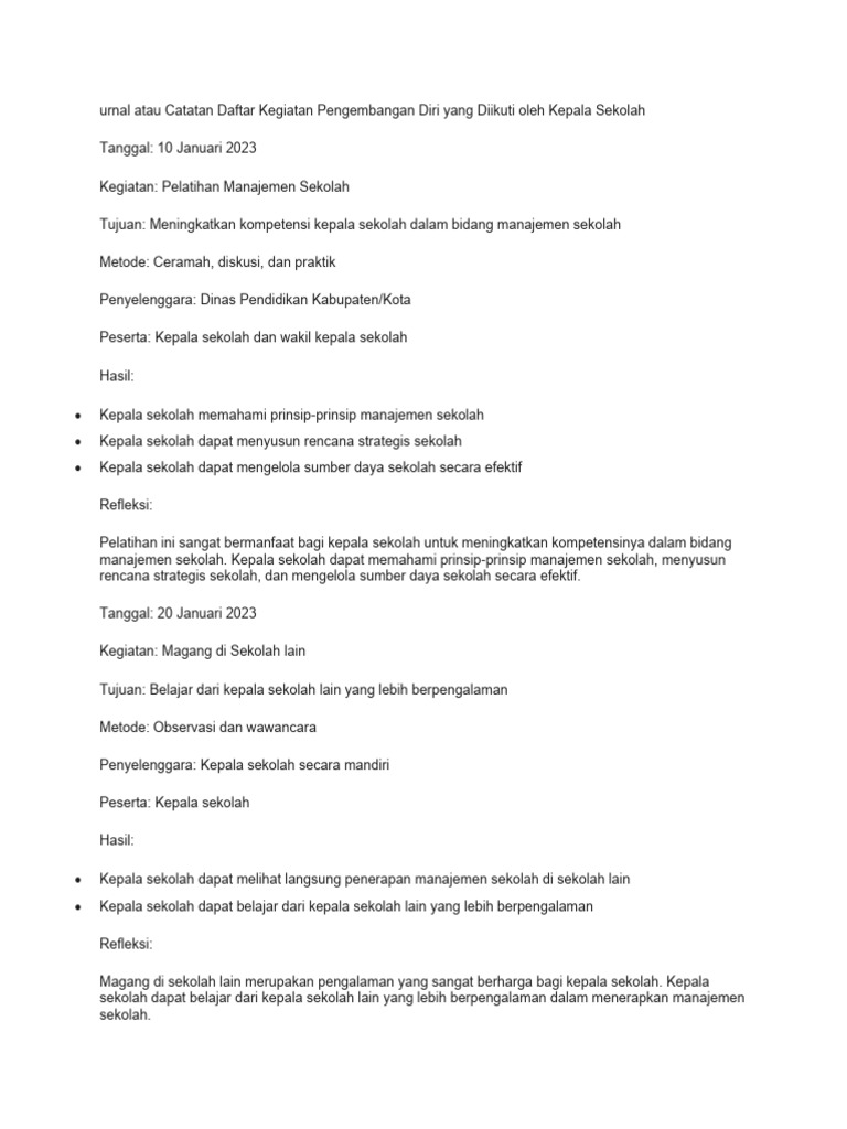 Jurnal Atau Catatan Daftar Kegiatan Pengembangan Diri | PDF