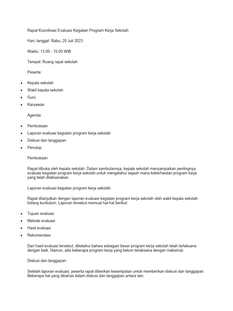 Rapat Evaluasi Program Kerja Sekolah | PDF