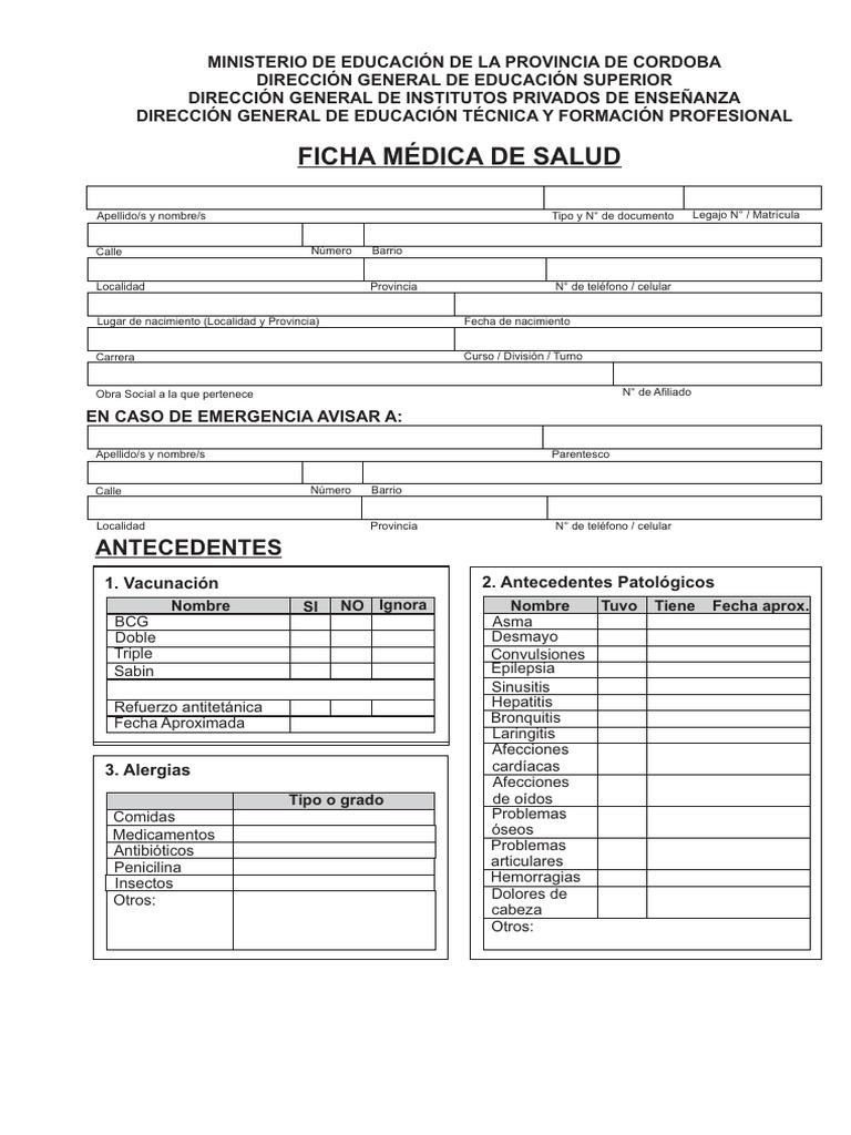 Ficha Medica FINAL | PDF | Medicina CLINICA | Especialidades Medicas