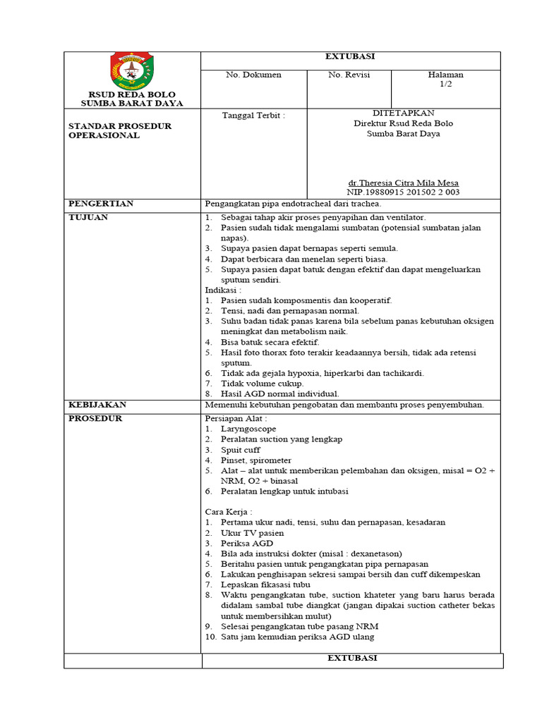 Sop Extubasi | PDF