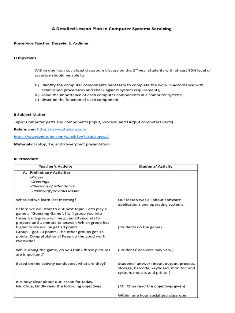 Daryviel Lesson Plan CSS | PDF | Input/Output | Computer Keyboard