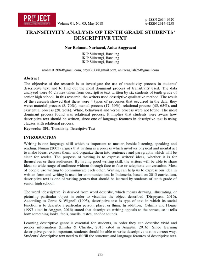 Transitivity Analysis of Tenth Grade Students' | PDF | Grammar ...