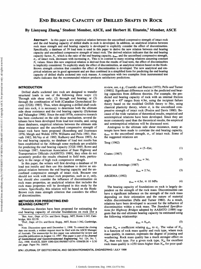 End Bearing Capacity of Drilled Shafts in Rock - Zhang | PDF | Civil ...