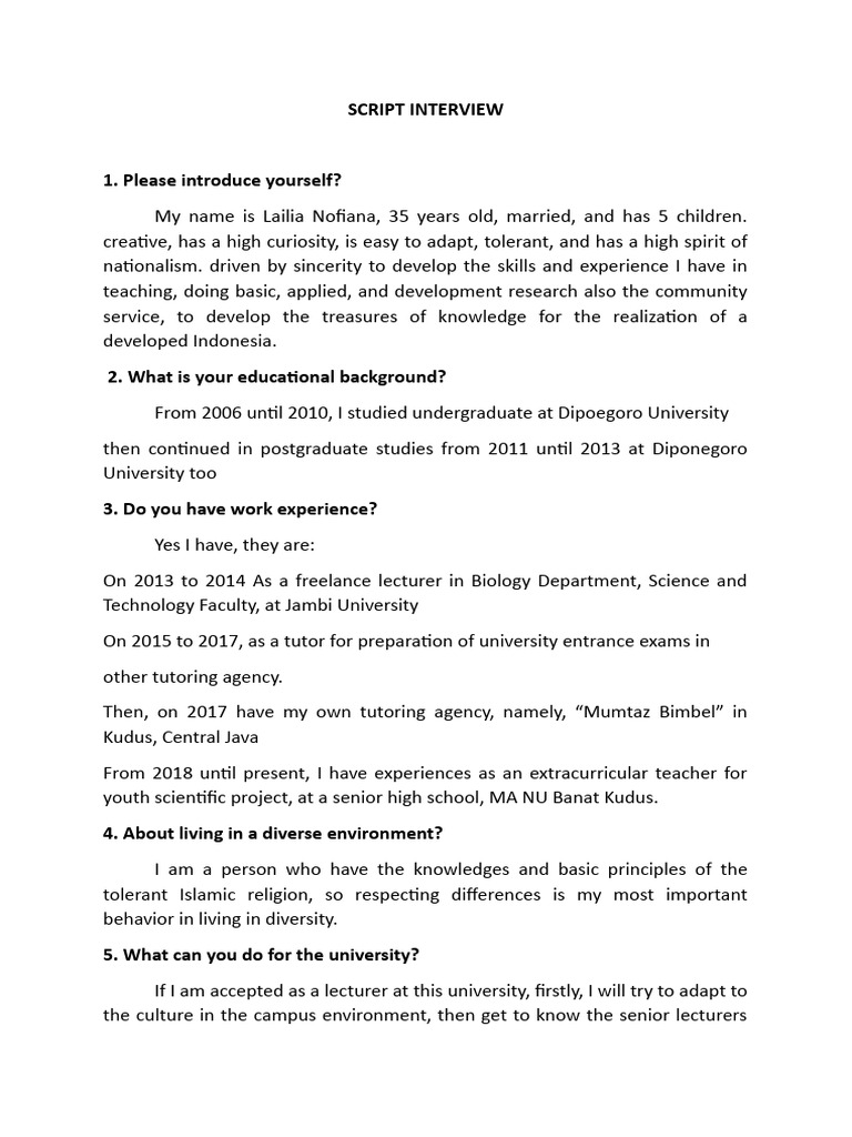 SCRIPT INTERVIEW NEW UPDATE (AutoRecovered) | PDF | University | Science