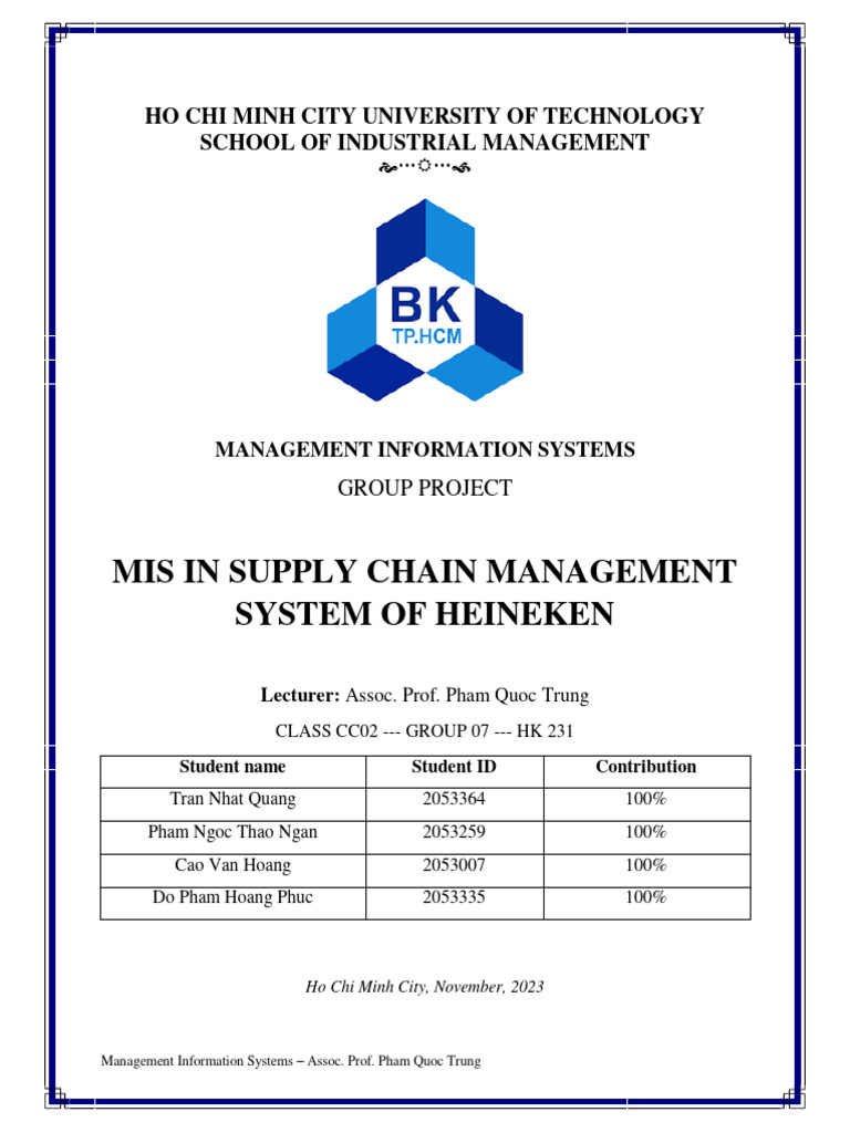MIS Group Report - Group 7 - CC02 | PDF | Supply Chain | Supply Chain Management