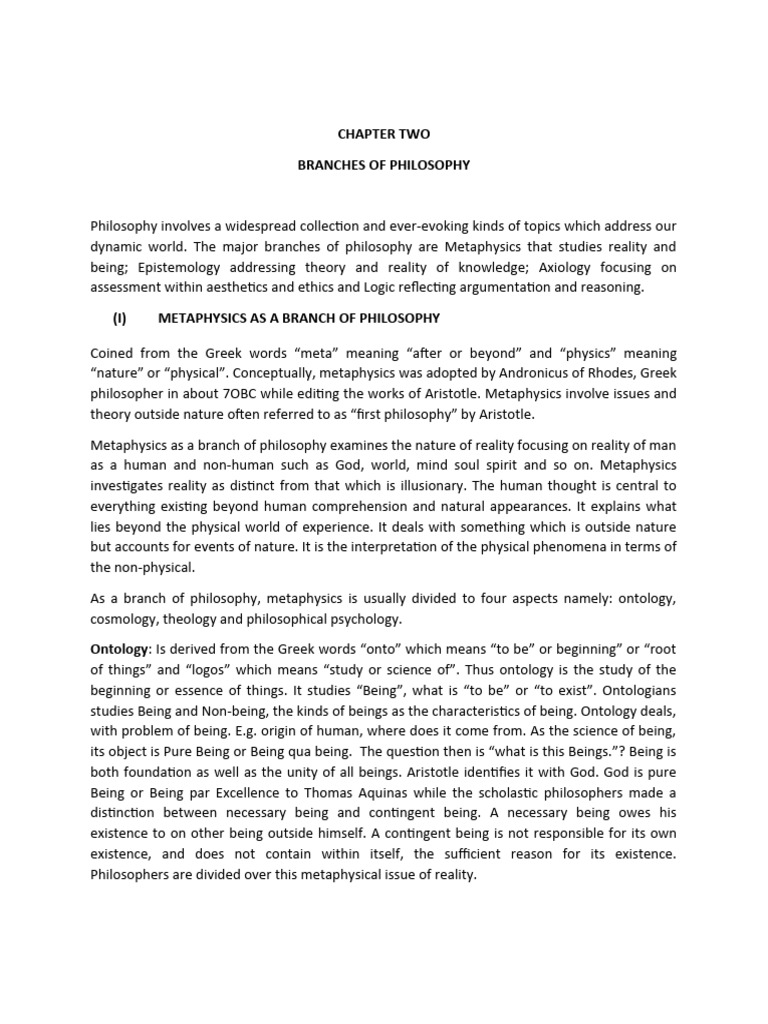 Branches of Philosophy (Metaphysic and Epistemology) | PDF | Knowledge ...