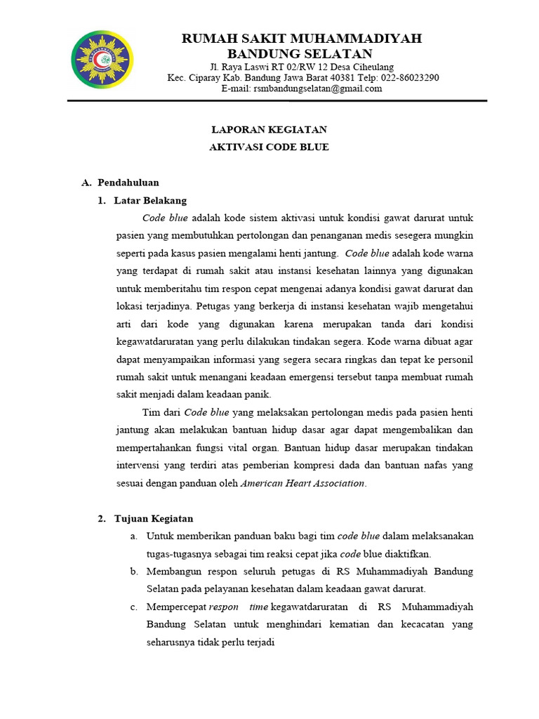 LAPORAN KEGIATAN AKTIVASI CODE BLUE | PDF