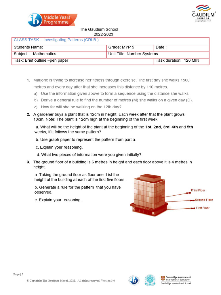 5.3 MYP 4 CRI B - Linear Seq Ws | PDF | All Rights Reserved | Mathematics
