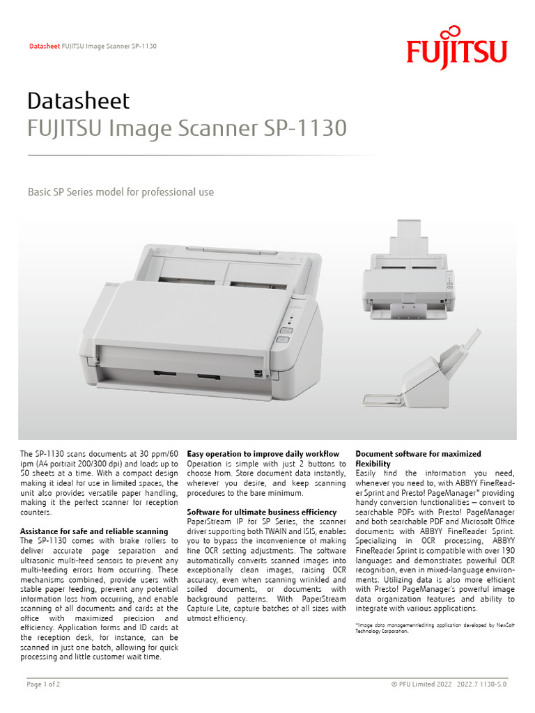 SP 1130 Datasheet 202207 | PDF | Image Scanner | Optical Character ...