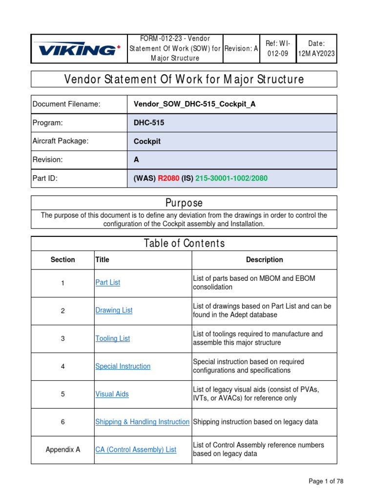 Vendor SOW DHC-515 Cockpit A | Download Free PDF | Screw | Components
