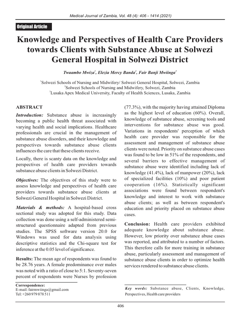 Knowledge and Perspectives of Health Care Providers Towards Substance Abuse | PDF | Substance ...