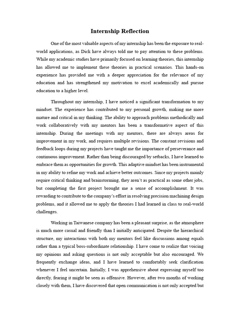 Internship Reflection | PDF | Mentorship | Mindset Internship Reflection | PDF | Mentorship | Mindset