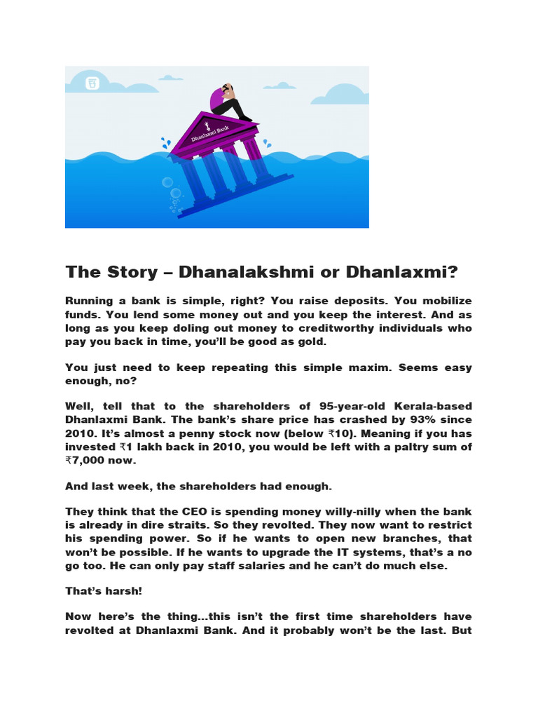 Dhanlaxmi Bank: A Legacy in Crisis | PDF