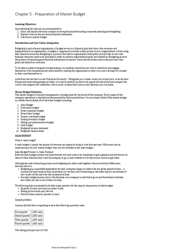 Preparation of Master Budget | PDF | Budget | Strategic Planning