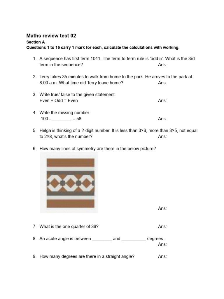 Maths Review Test 02 | PDF