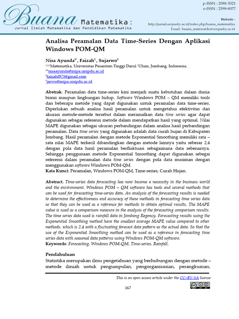 Analisa Peramalan Data Time-Series Dengan Aplikasi Windows POM-QM | PDF