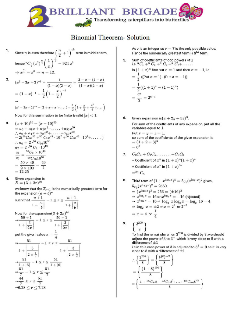 Binomial Theorem - Solution | PDF