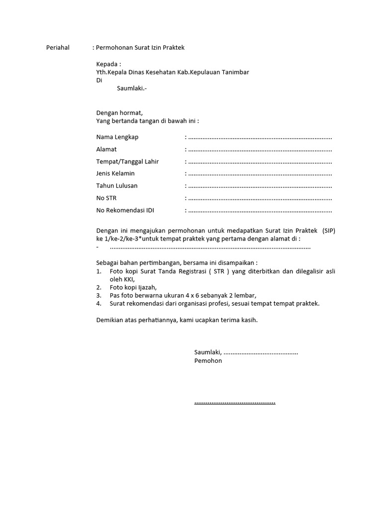 Format Surat Permohonan SIP | PDF