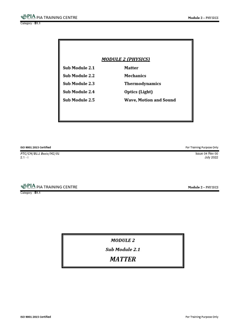 PIA B1.1 - Module 2 (PHYSICS) SubModule 2.1 (Matter) | PDF
