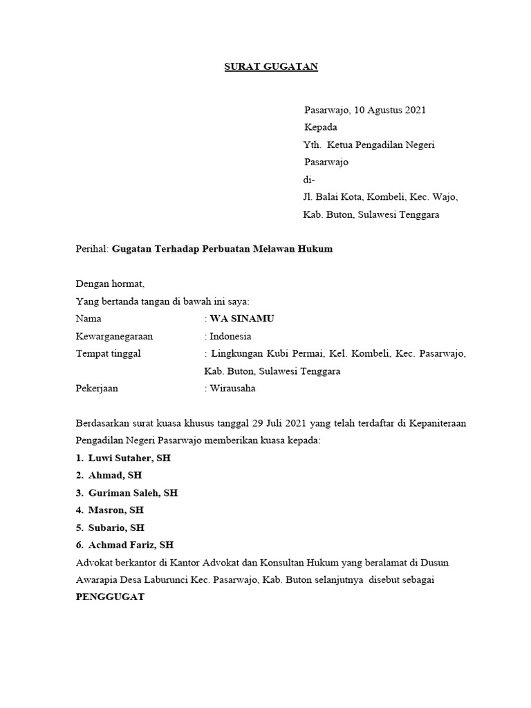 Surat Gugatan PTUN Ana | PDF