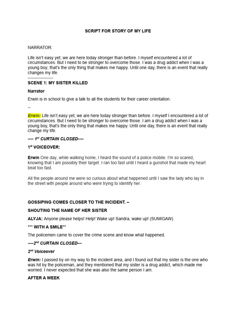 Script For Story of My Life | PDF