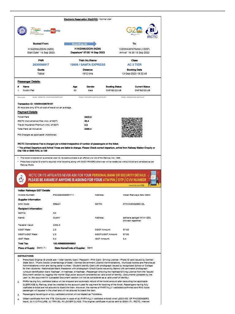 NR2519909741945744 E-Ticket | PDF | Identity Document