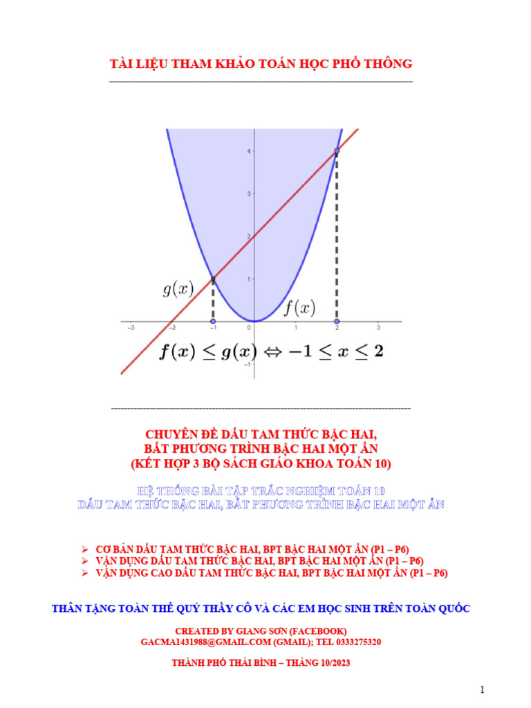 He Thong Bai Tap Trac Nghiem Dau Tam Thuc Bac Hai BPT Bac Hai Mot An Co Ban VD VDC | PDF
