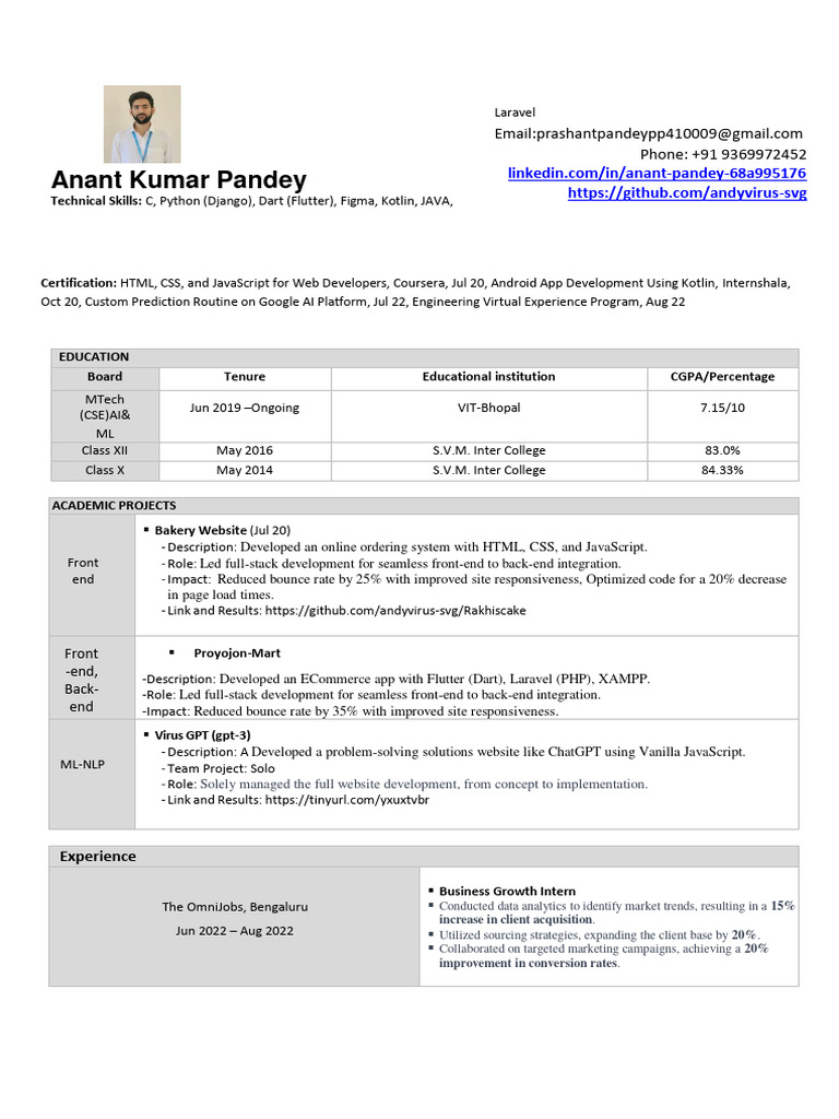 Anant Resume Updated 2.0 | PDF | Compiler | Mobile App