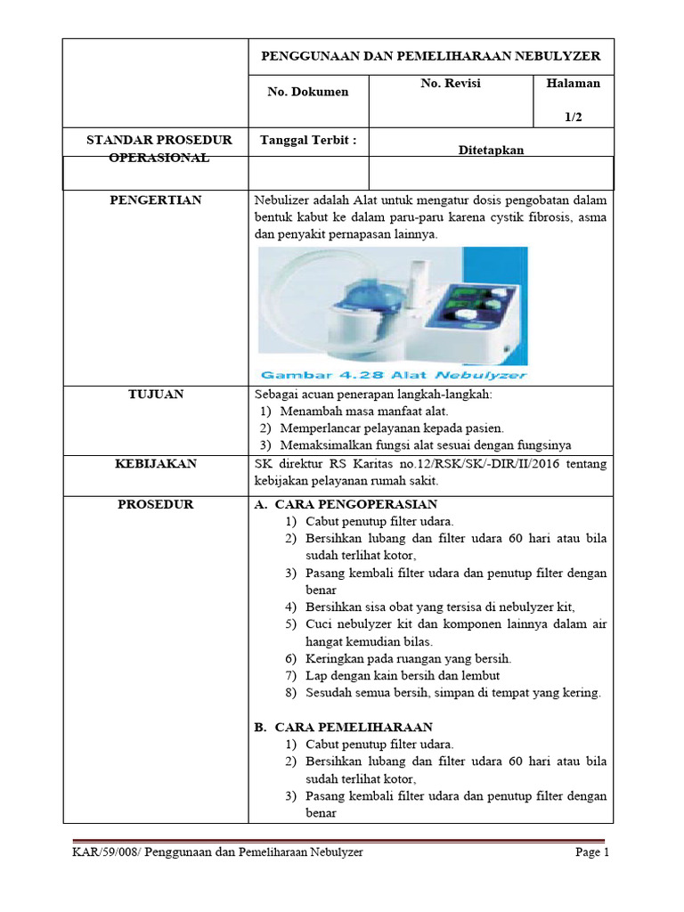 05.penggunaan Dan Pemeliharaan Nebulizer | PDF