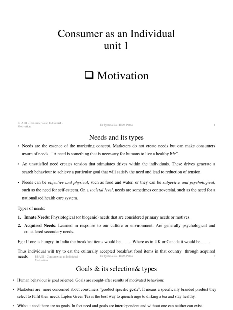 Motivation in Consumer Behavior | PDF | Motivational | Motivation