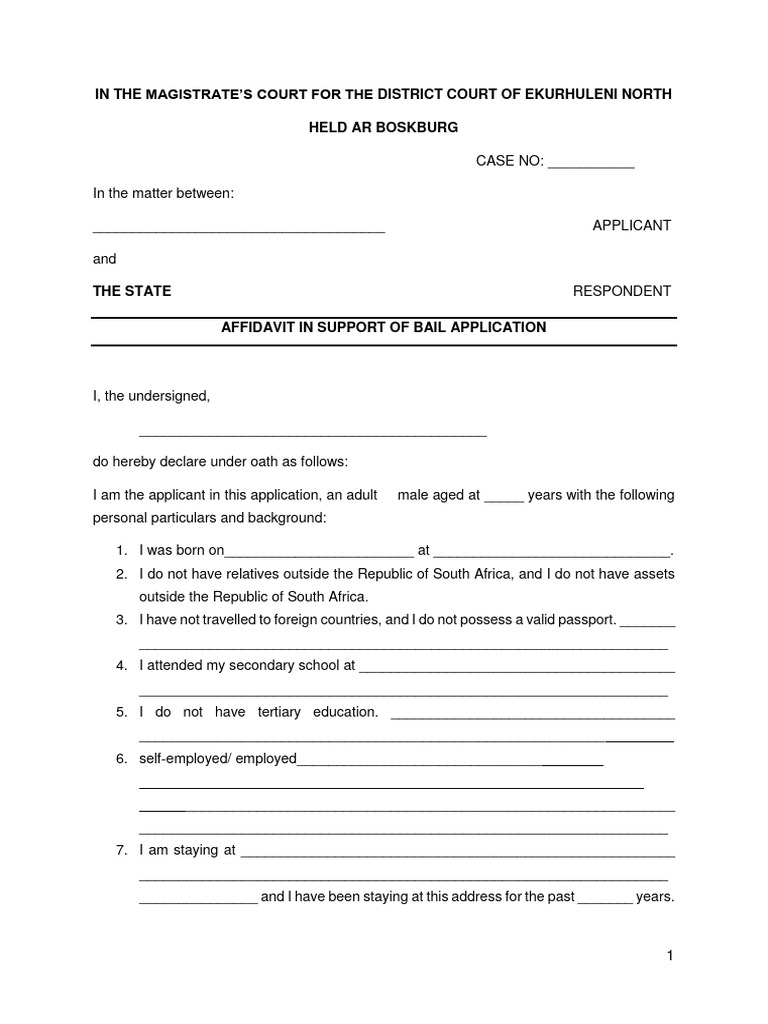 Bail Application Affidavit Example | PDF