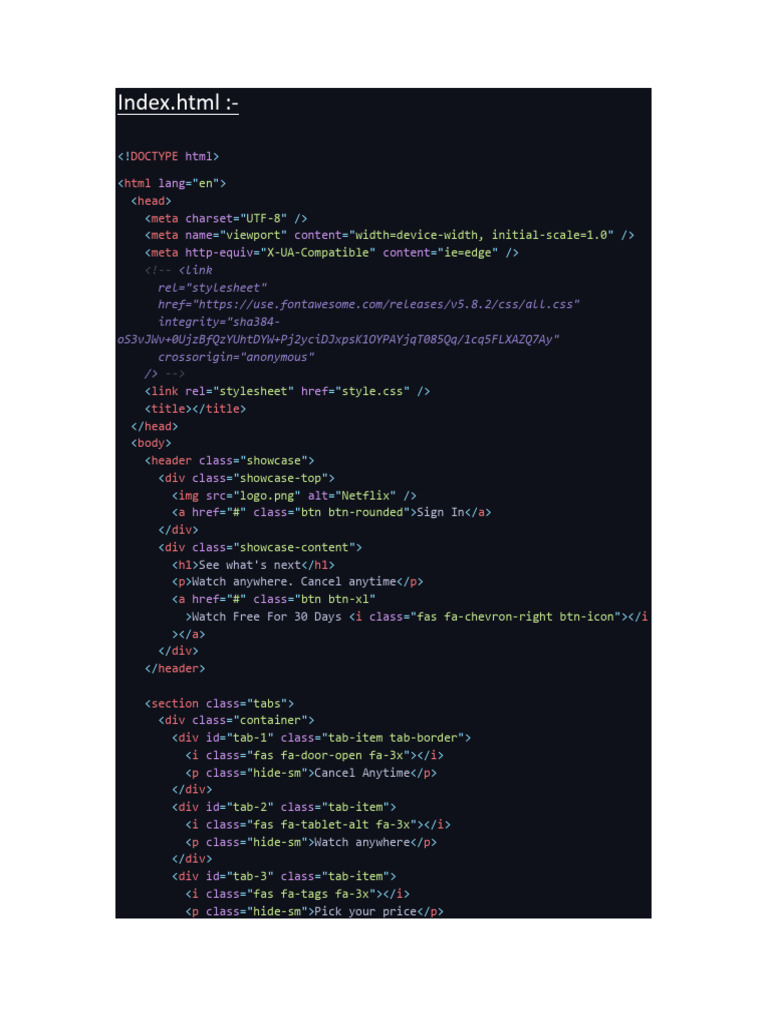 Index - HTML:-: Doctype HTML Head Meta Meta Meta | Download Free PDF | Netflix | Consumer ...