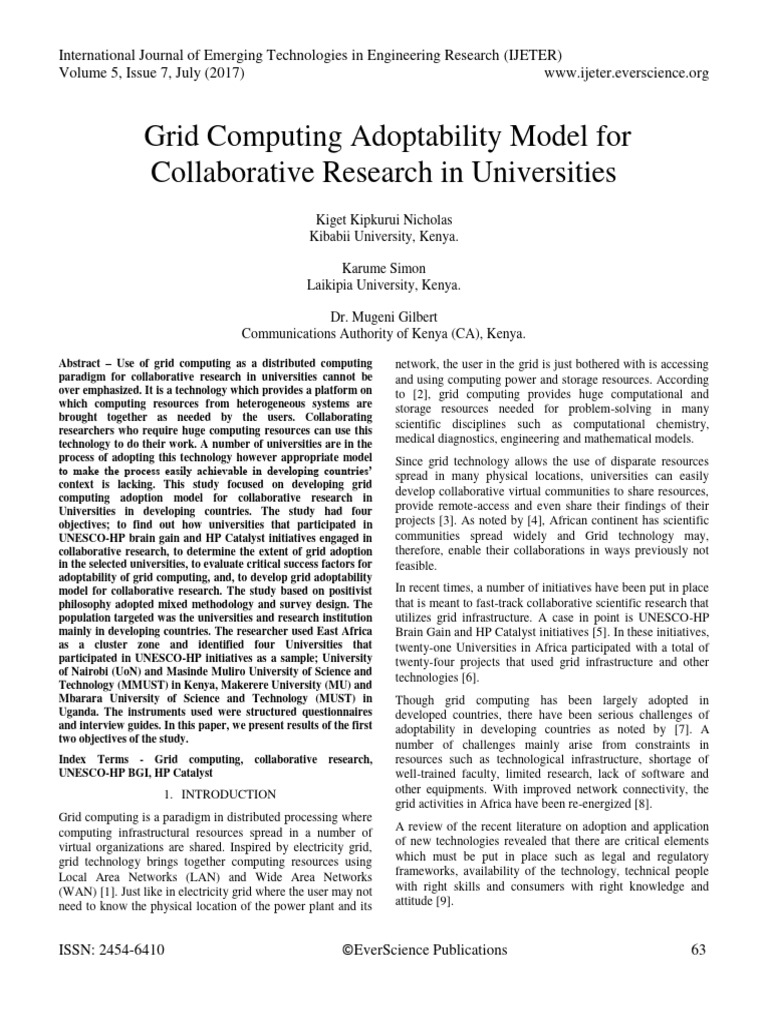 Id Computing Adoptability Model For Collaborative Research in ...