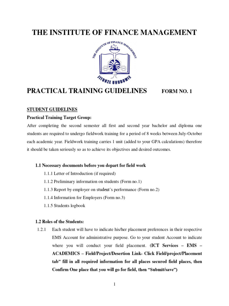 Practical Training Guidelines For Students Form No 1 | PDF | Typefaces ...