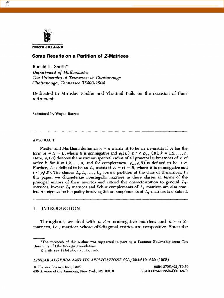 Some Results On A Partition of Z-Matrices | Download Free PDF | Matrix (Mathematics) | Matrix Theory